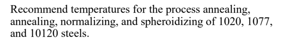 Solved Recommend temperatures for the process annealing, | Chegg.com