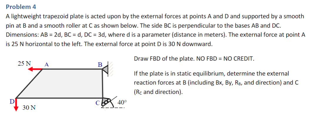 Solved Problem 4A lightweight trapezoid plate is acted upon | Chegg.com
