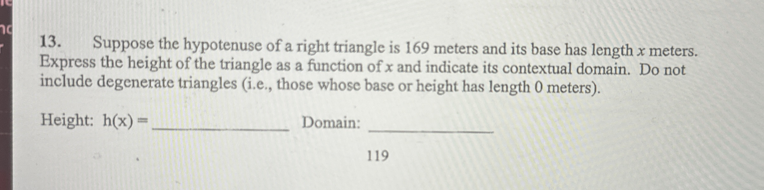 Solved Suppose the hypotenuse of a right triangle is 169 | Chegg.com