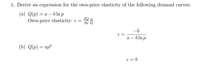 Solved 1. Derive an expression for the own-price elasticity | Chegg.com