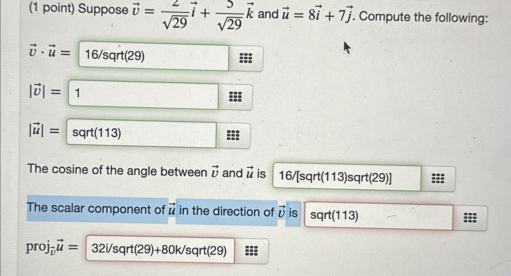Solved (1 ﻿point) ﻿Suppose vec(v)=2292vec(i)+del292vec(k) | Chegg.com