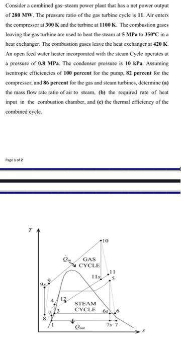 Solved Consider a combined gas-steam power plant that has a | Chegg.com