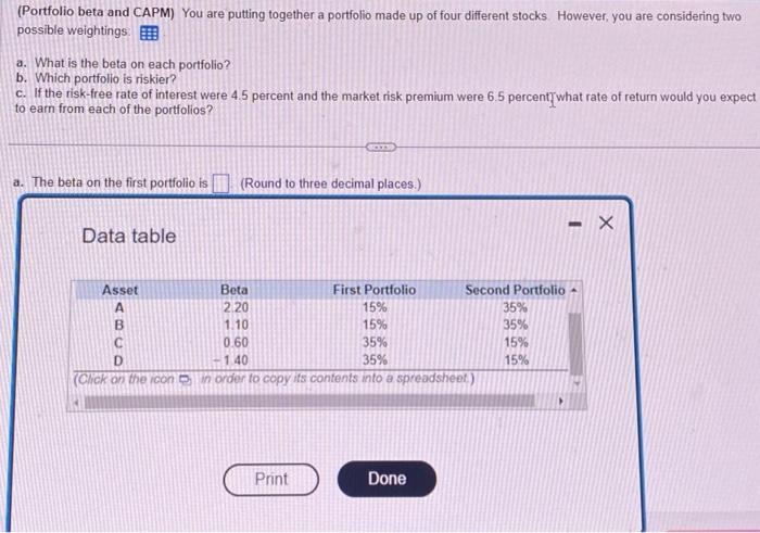 Solved (Portfolio beta and CAPM) You are putting together a | Chegg.com