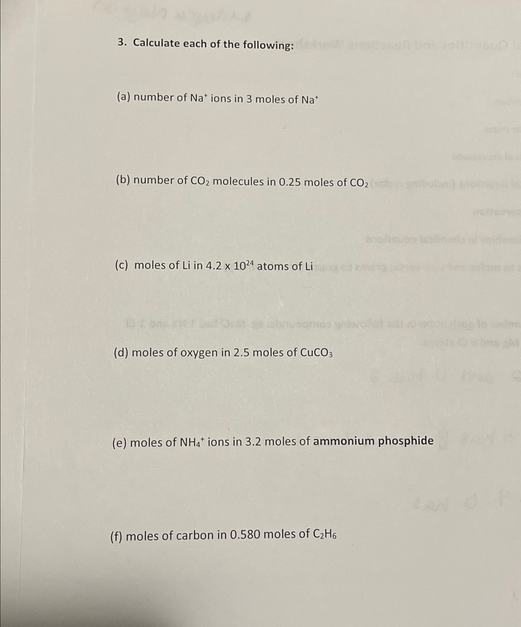 Solved Calculate each of the following:(a) ﻿number of | Chegg.com
