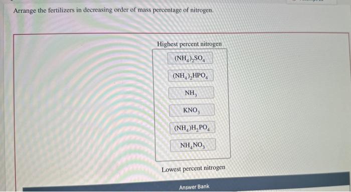 Solved Arrange The Fertilizers In Decreasing Order Of Mass