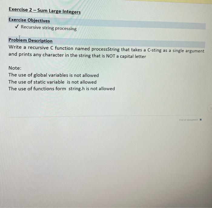 Solved Probrem Description Write a recursive C function | Chegg.com
