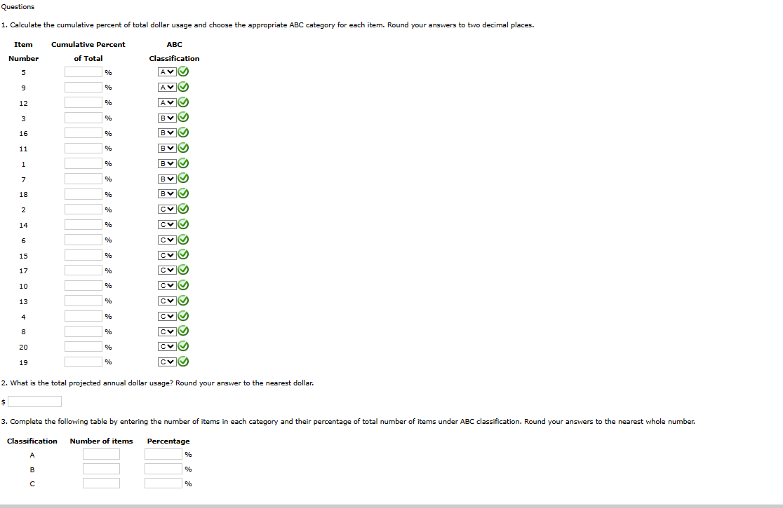 Solved The data for 20 ﻿inventoried items of a small company | Chegg.com