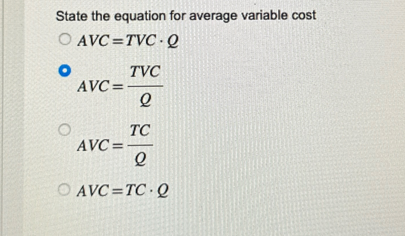 Solved State the equation for average variable | Chegg.com