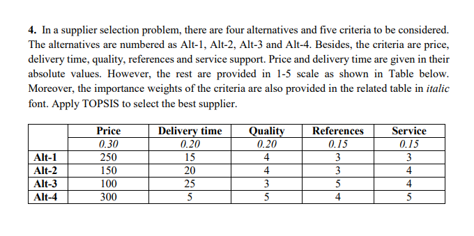 Solved In a supplier selection problem, there are four | Chegg.com