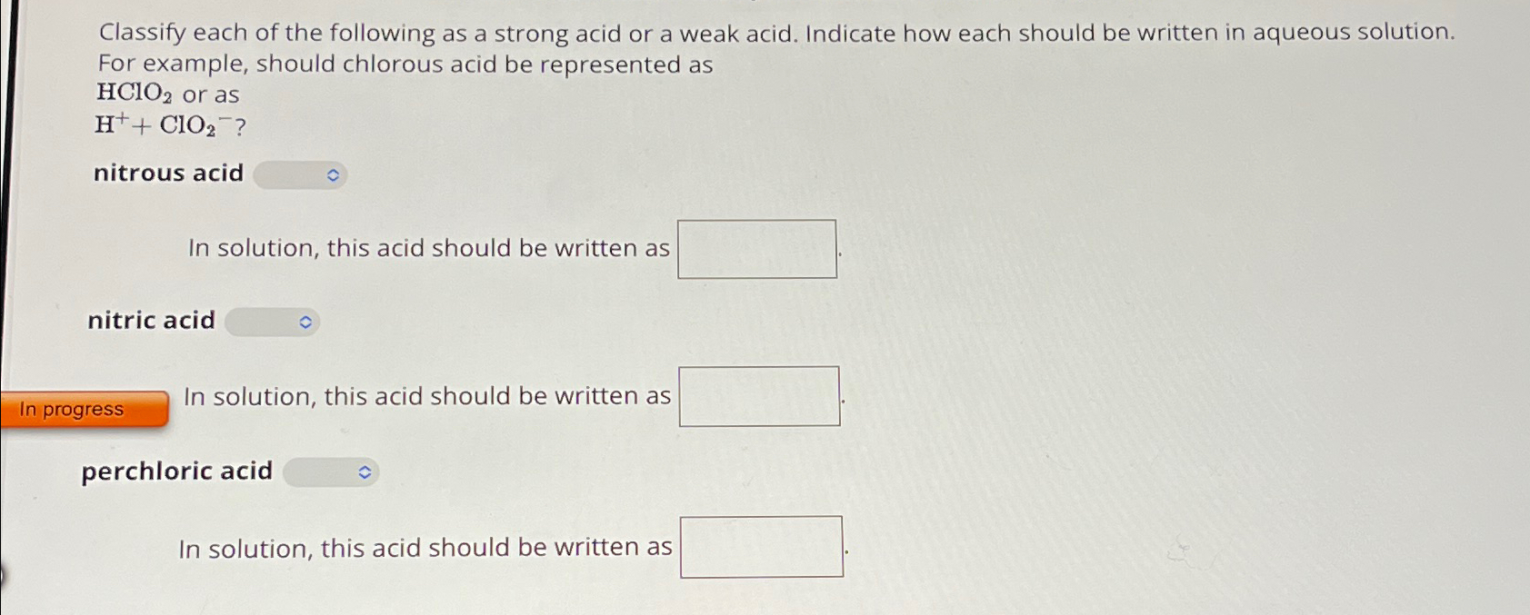 Solved Classify each of the following as a strong acid or a | Chegg.com