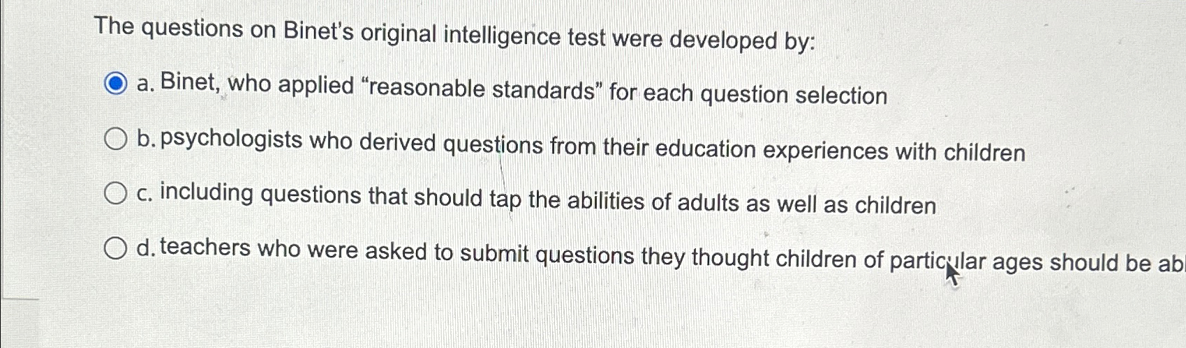 Solved The questions on Binet's original intelligence test | Chegg.com