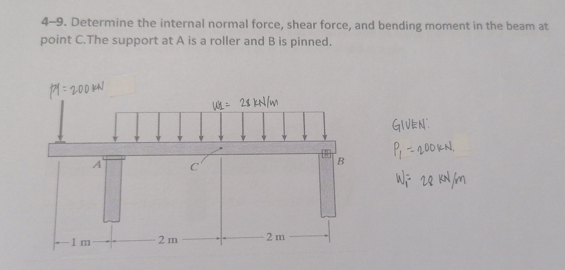 Solved 4 9 Determine The Internal Normal Force Shear
