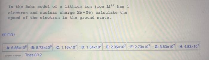 Solved In the Bohr model of a lithium ion (ion HA++has 1 | Chegg.com