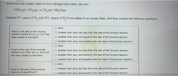 Solved Ammonia and oxygen react to form nitrogen and water, | Chegg.com