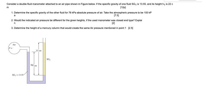 Solved m Consider a double-fluid manometer attached to an | Chegg.com