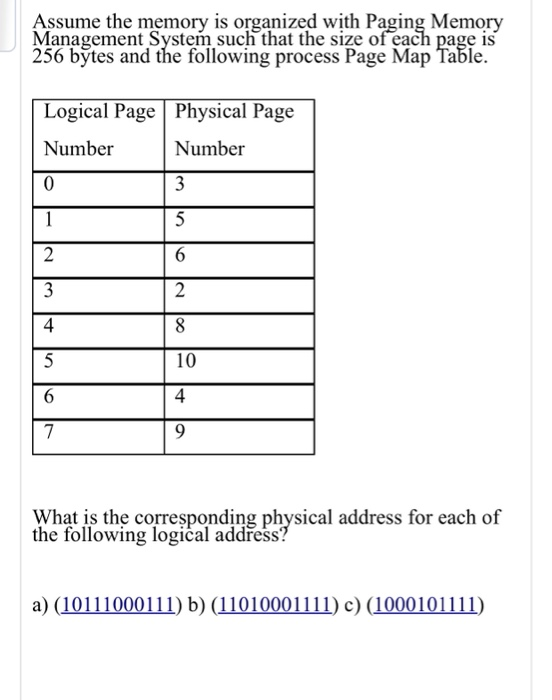 Solved Assume the memory is organized with Paging Memory | Chegg.com