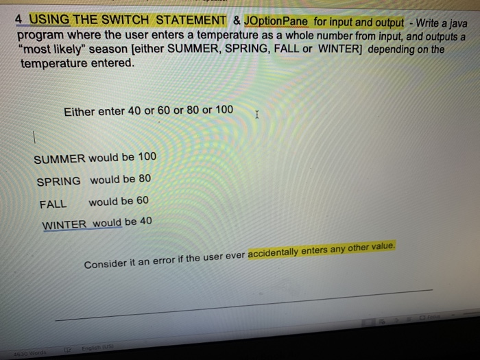 Solved 4 USING THE SWITCH STATEMENT & JOptionPane for input | Chegg.com