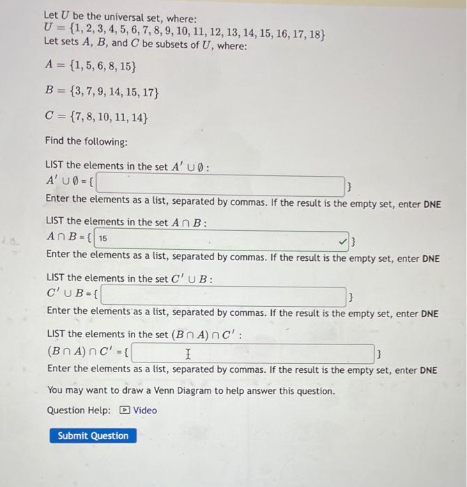 Solved Let U be the universal set, where: U = {1, 2, 3, 4, | Chegg.com