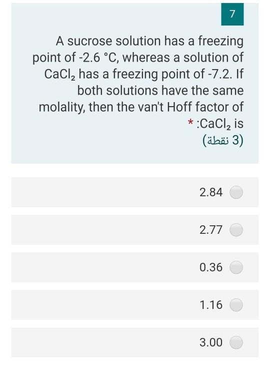 Solved 7 A sucrose solution has a freezing point of -2.6 °C, | Chegg.com
