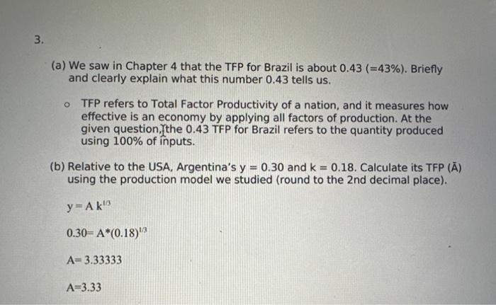 Solved (a) We saw in Chapter 4 that the TFP for Brazil is | Chegg.com