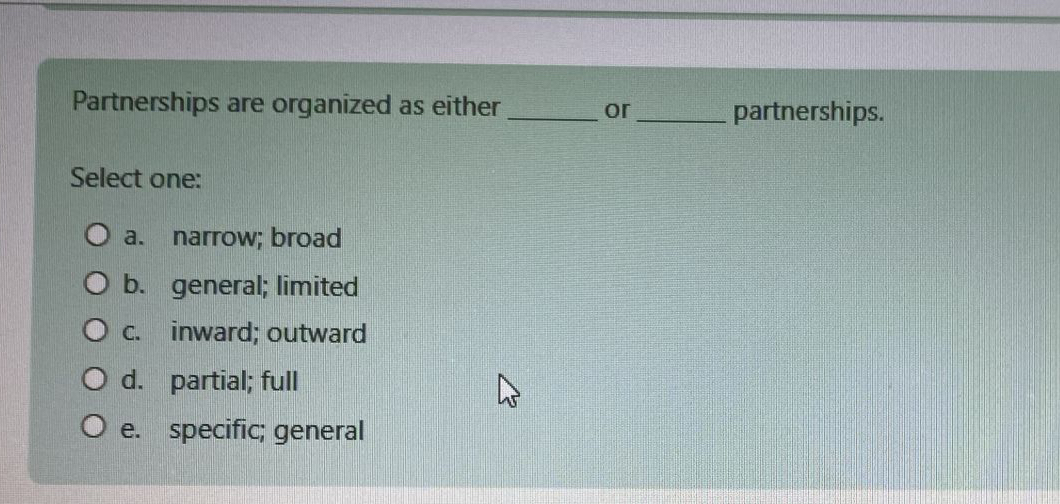 Solved Partnerships are organized as either or | Chegg.com