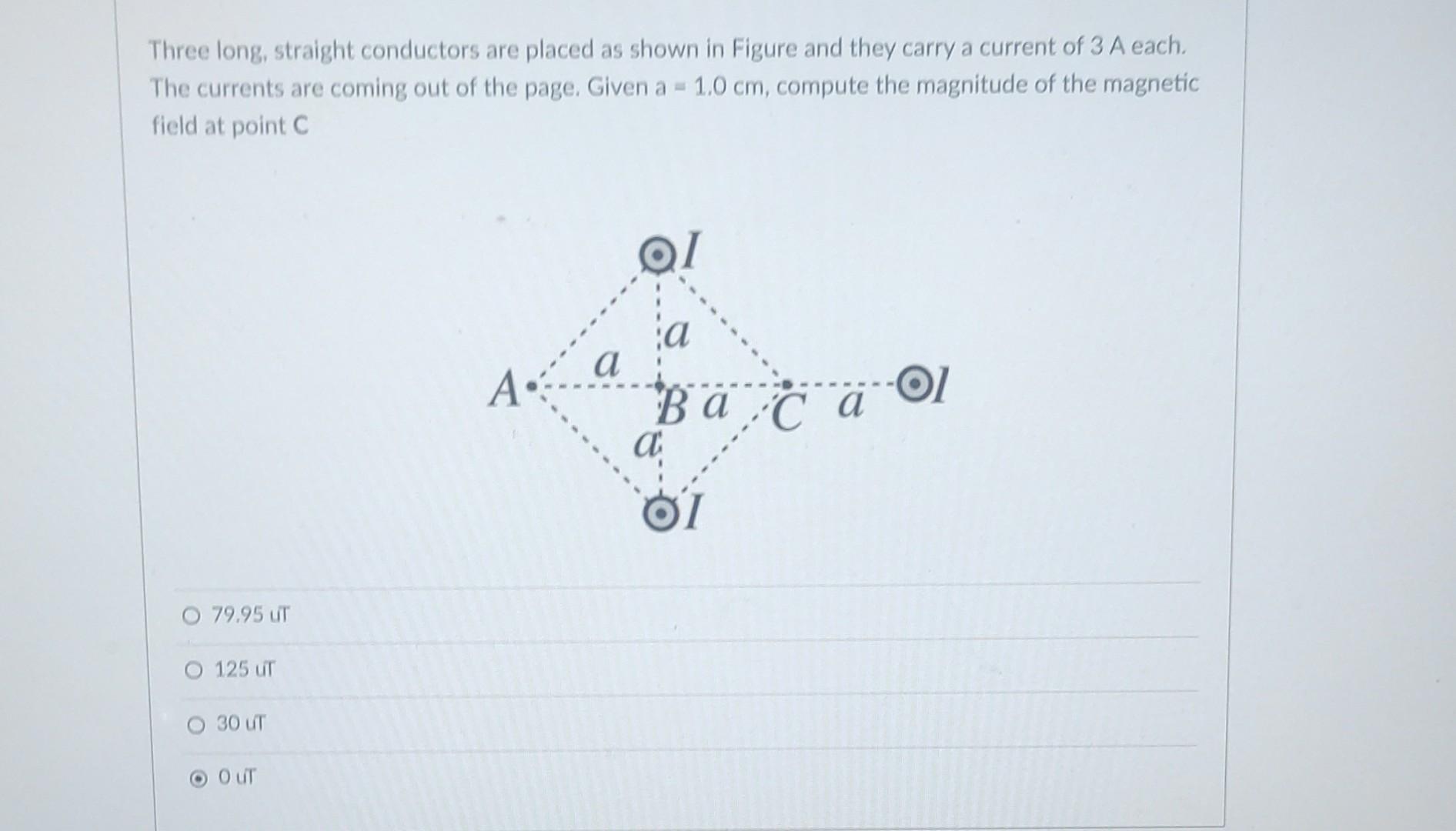 Solved Three long, straight conductors are placed as shown | Chegg.com