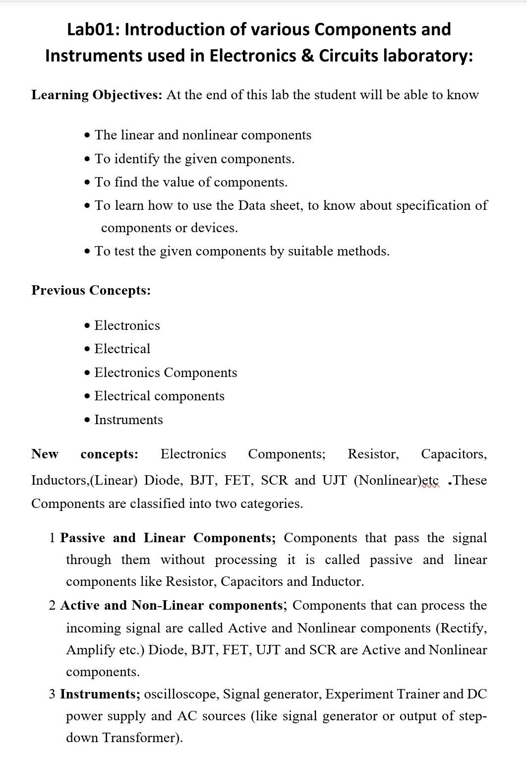 Lab01: Introduction of various Components and | Chegg.com