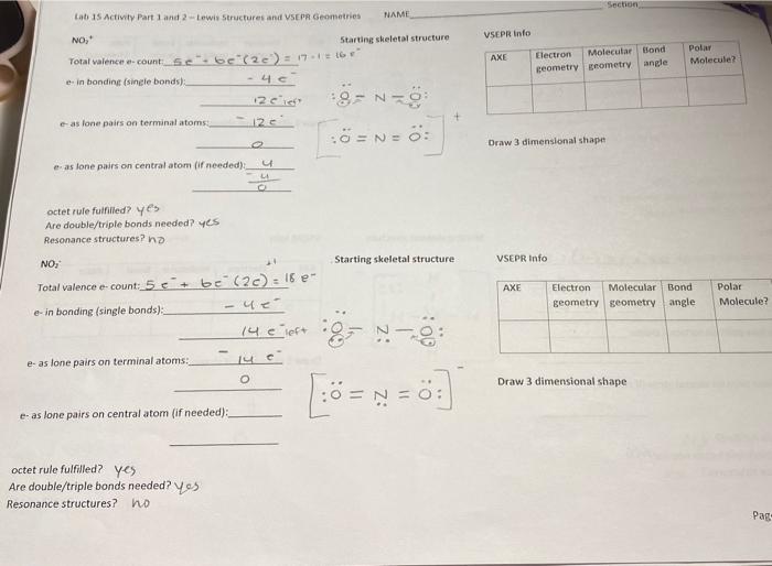 Solved Im not sure how to fill out the VSEPR info charts can | Chegg.com
