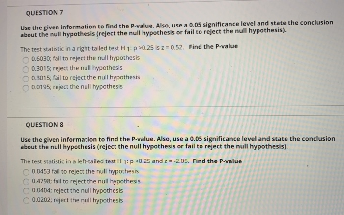 Solved QUESTION 7 Use the given information to find the | Chegg.com