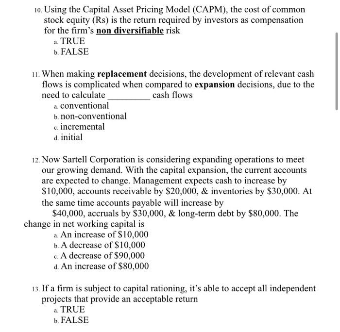 Solved 10. Using the Capital Asset Pricing Model (CAPM), the | Chegg.com