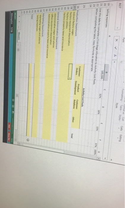 Solved Excel SIM: First-Stage Allocation to Activity Cost | Chegg.com