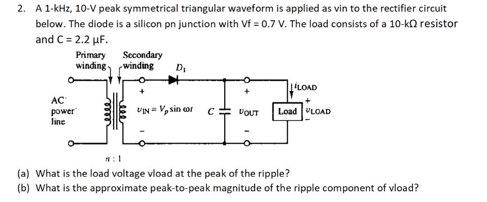 Solved A 1-kHz,10-V ﻿peak symmetrical triangular waveform is | Chegg.com