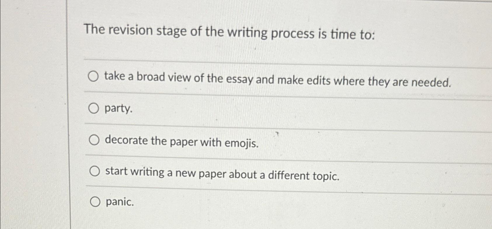 Solved The revision stage of the writing process is time | Chegg.com