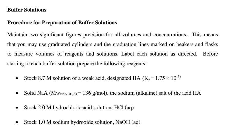 Solved Procedure for Preparation of Buffer Solutions | Chegg.com