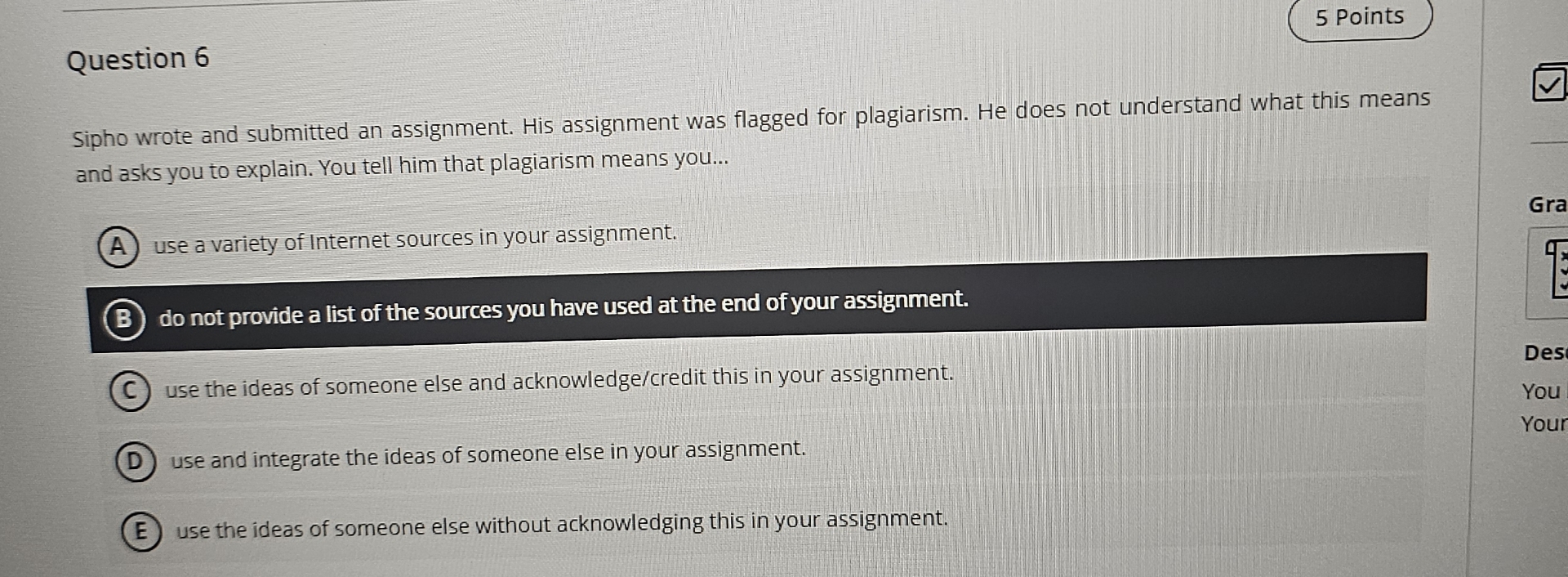 Solved 5 ﻿PointsQuestion 6Sipho wrote and submitted an | Chegg.com