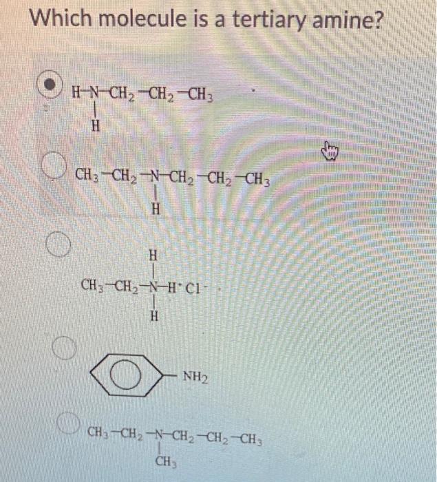 Solved Which molecule is a tertiary amine? H-N-CH2-CH2 CH3 H | Chegg.com