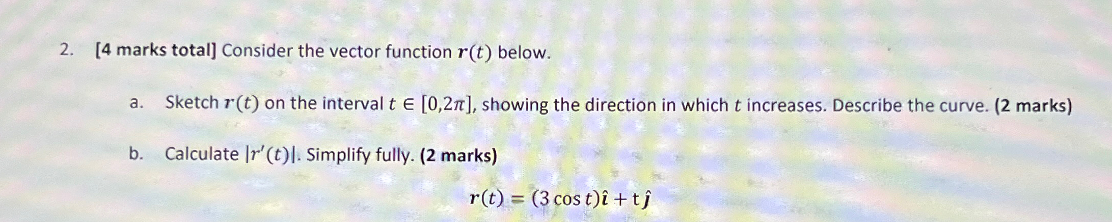 Solved [4 ﻿marks total] ﻿Consider the vector function r(t) | Chegg.com