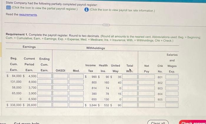 Solved State Company had the following partially completed | Chegg.com