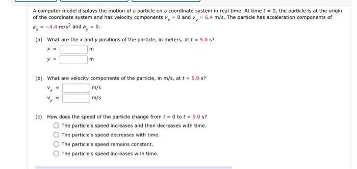 Solved A computer model displays the motion of a particle on | Chegg.com