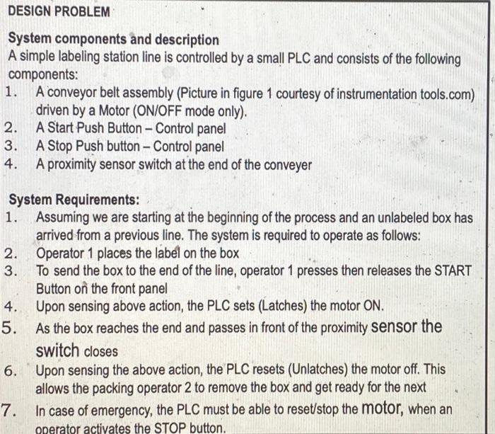 DESIGN PROBLEM System components and description A | Chegg.com