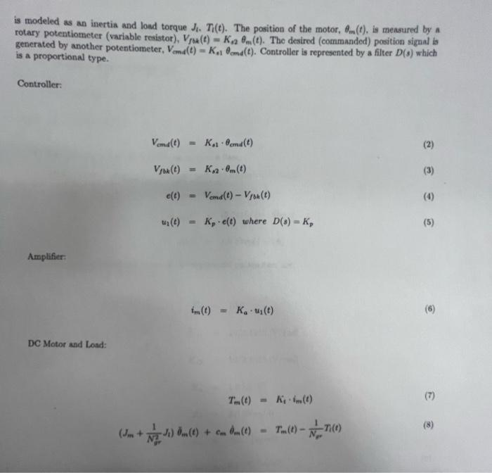 Consider the DC motor and its closed loop control | Chegg.com