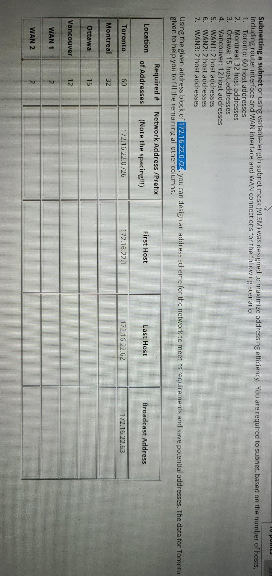 Solved 10 PONS Subnetting a subnet or using variable-length | Chegg.com