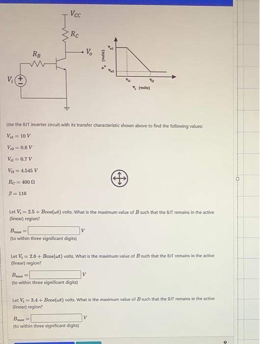 Solved HW12.4. BJT, find Bmax Vcc Rc RB Vo Vo2 Vi(+ V2 V | Chegg.com