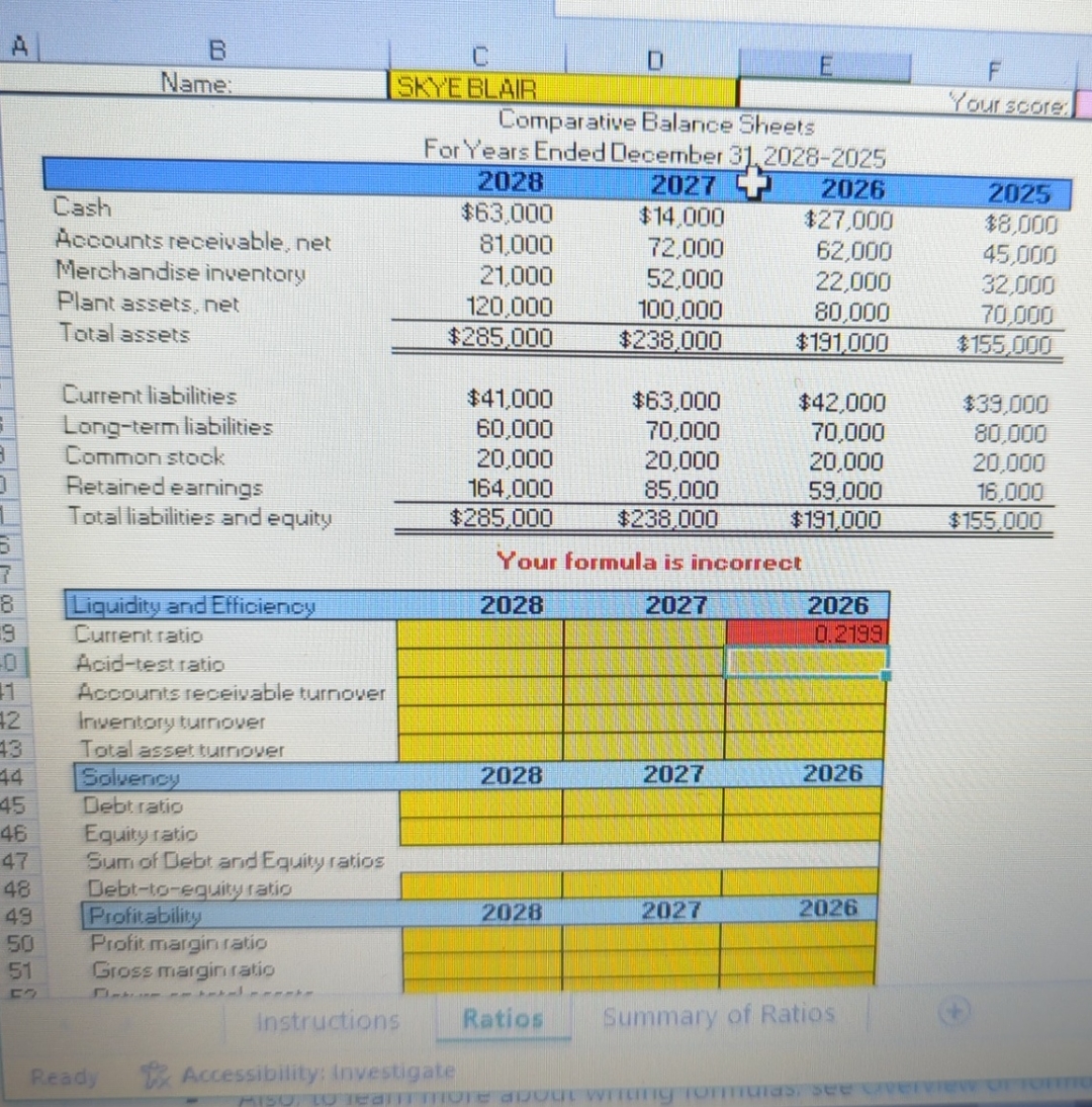 AE)BName:CSKYEBLAIRDComparative Balance SheetsFor | Chegg.com