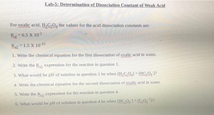Solved Lab-5: Determination of Dissociation Constant of Weak | Chegg.com