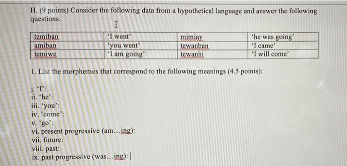 H. (9 points) Consider the following data from a | Chegg.com
