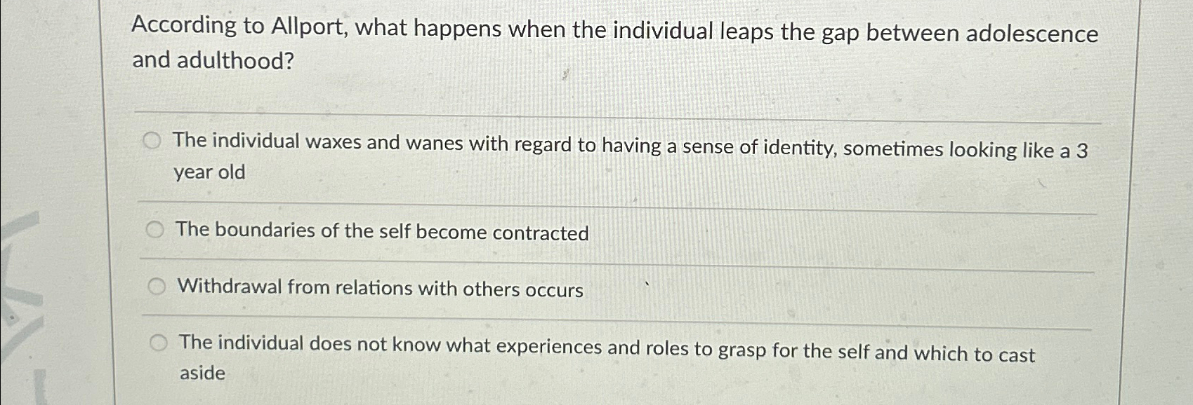 Solved According to Allport, what happens when the | Chegg.com