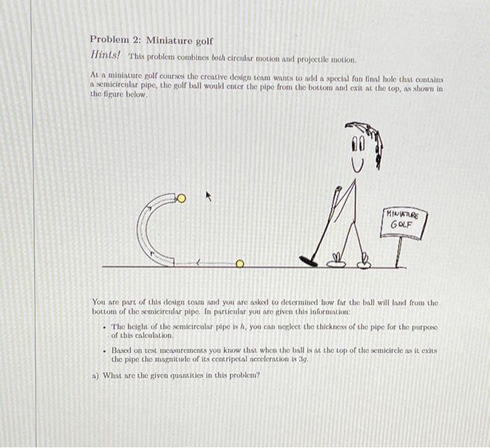 Solved Problem 2: Miniature golf Hints! This problem | Chegg.com