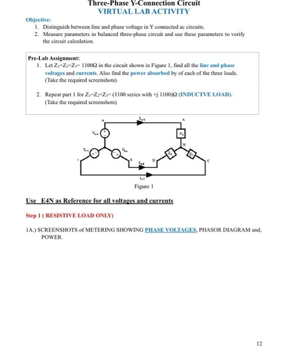 Solved Three-Phase Y-Connection Circuit VIRTUAL LAB ACTIVITY | Chegg.com