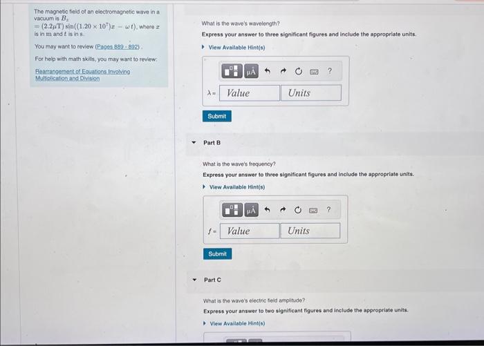 Solved The magnetie field of an electromagnetic warve in a | Chegg.com